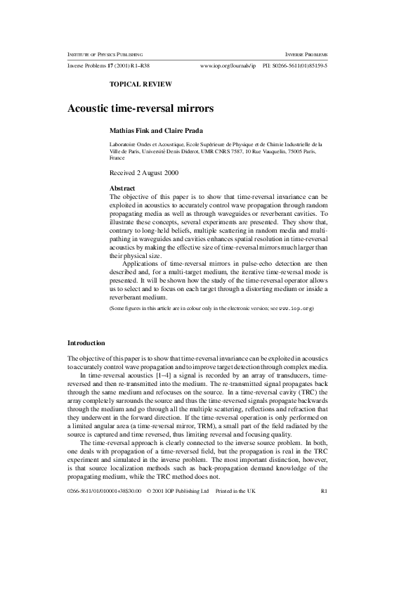 (PDF) Acoustic time-reversal mirrors