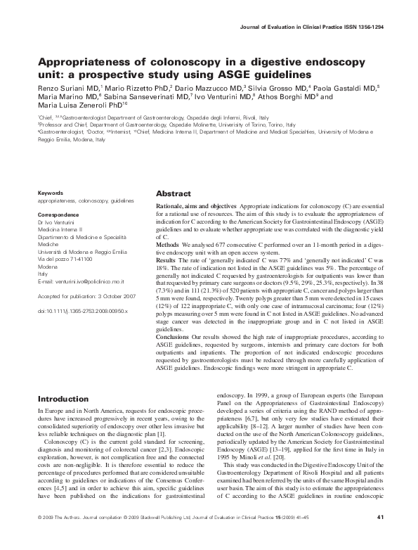 (PDF) Appropriateness of colonoscopy in a digestive endoscopy unit: a ...