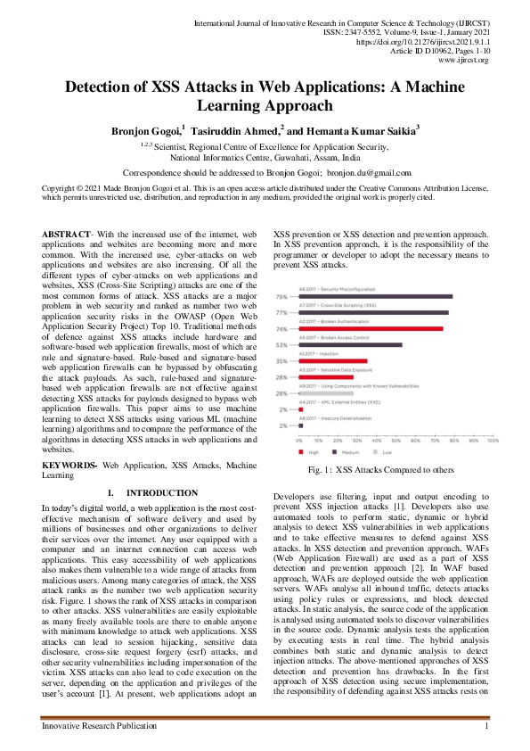 Pdf Detection Of Xss Attacks In Web Applications A Machine Learning Approach Bronjon Gogoi