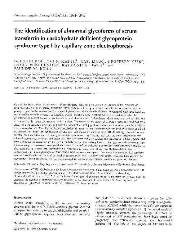 (PDF) The identification of abnormal glycoforms of serum transferrin in ...