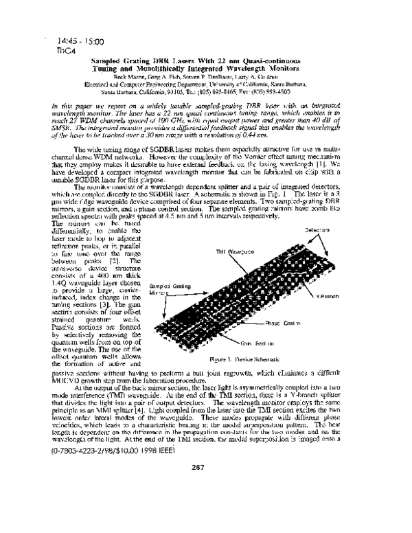 (PDF) Sampled grating DBR lasers with 22 nm quasi-continuous tuning and ...