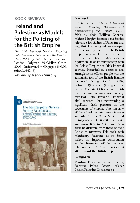 (PDF) REVIEW: Ireland and Palestine as Models for the Policing of the ...
