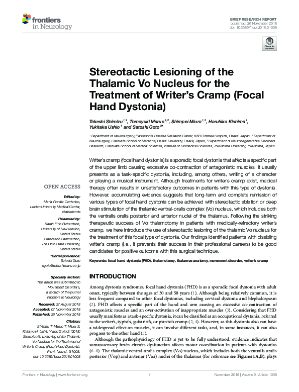 (PDF) Stereotactic Lesioning of the Thalamic Vo Nucleus for the ...