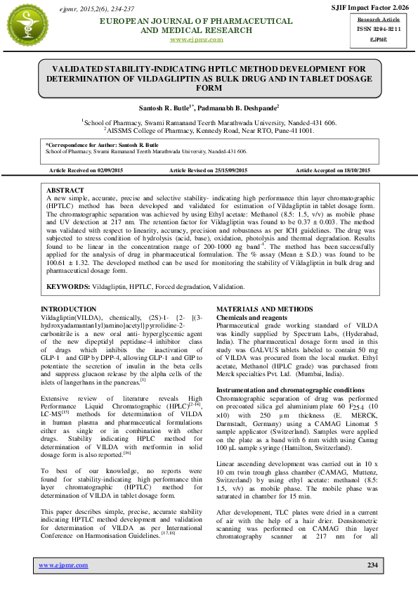 (PDF) Validated Stability-Indicating HPTLC Method Development for Determination of Vildagliptin ...