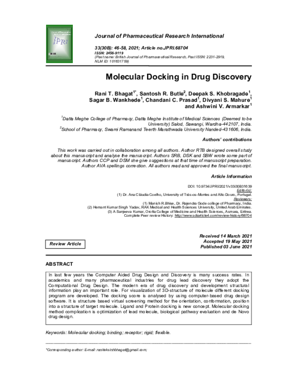 (PDF) Molecular Docking in Drug Discovery