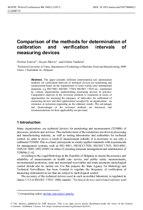(PDF) Comparison of the methods for determination of calibration and verification intervals of ...
