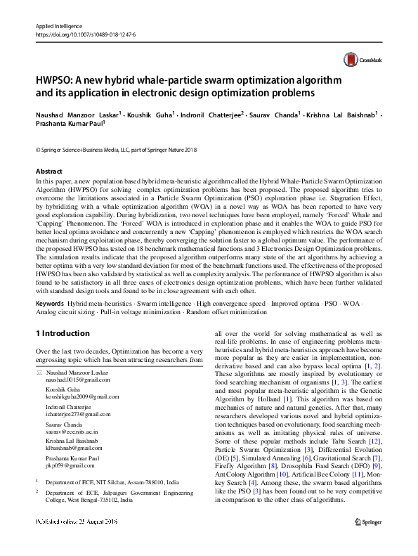 Pdf Hwpso Enhanced Whale Pso For Optimization