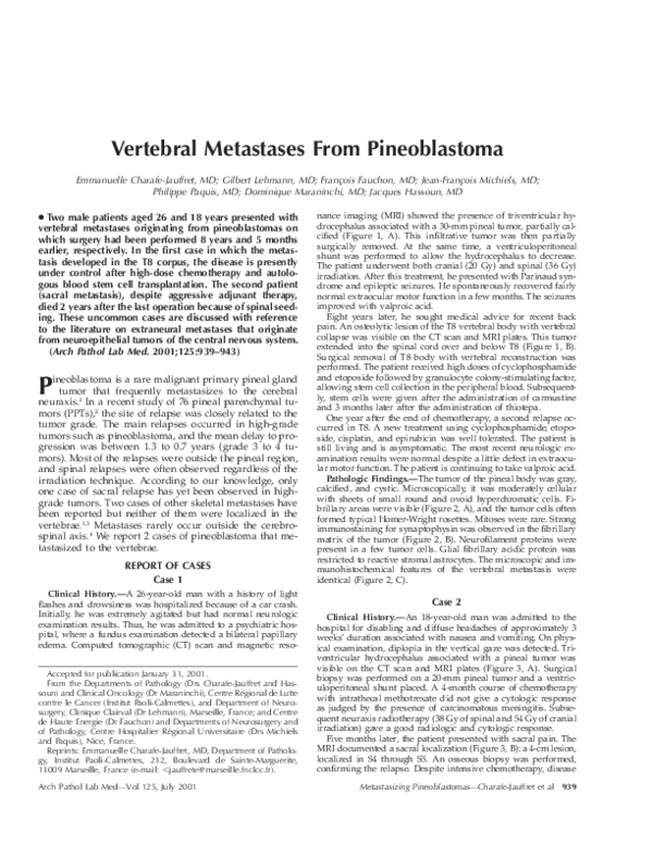 (PDF) Vertebral Metastases From Pineoblastoma | Francois Fauchon - Academia.edu
