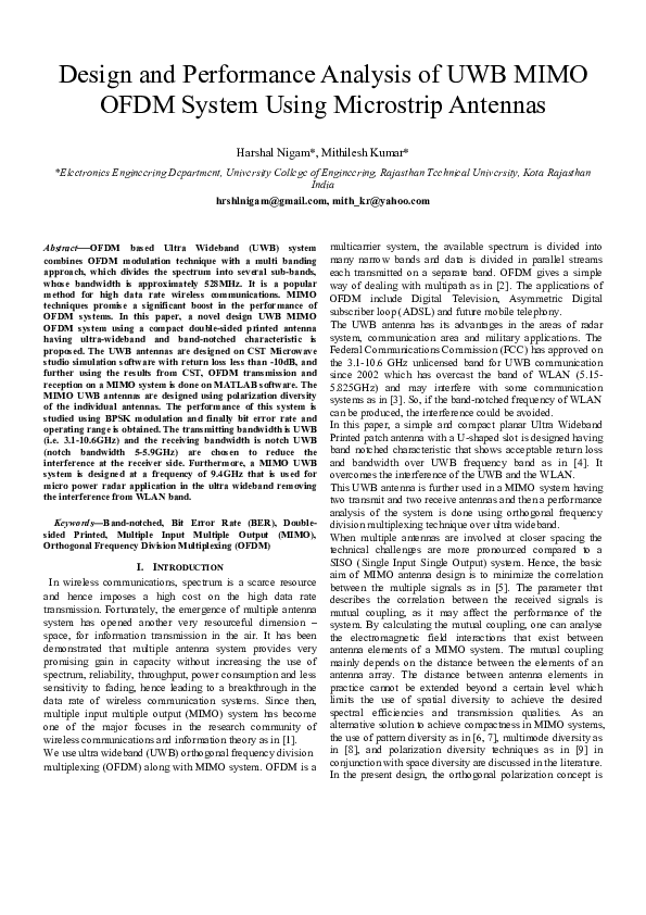 (PDF) Design and performance analysis of UWB MIMO OFDM system using ...