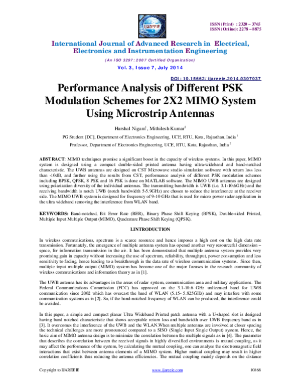 Pdf Mimo Psk Modulation Analysis With Uwb Antennas