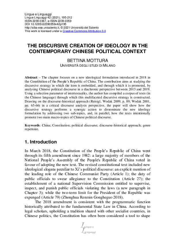 (PDF) The discursive creation of ideology in the contemporary Chinese ...