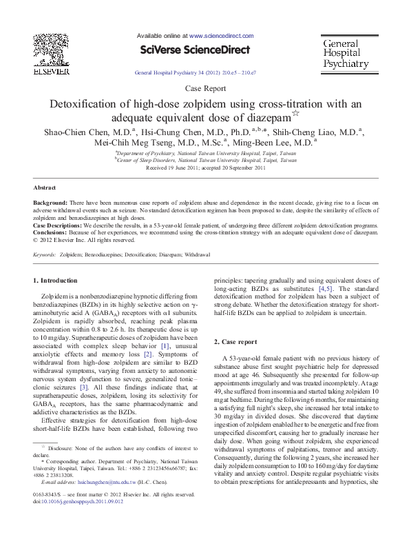 Detoxification of high-dose zolpidem using cross-titration with an ...