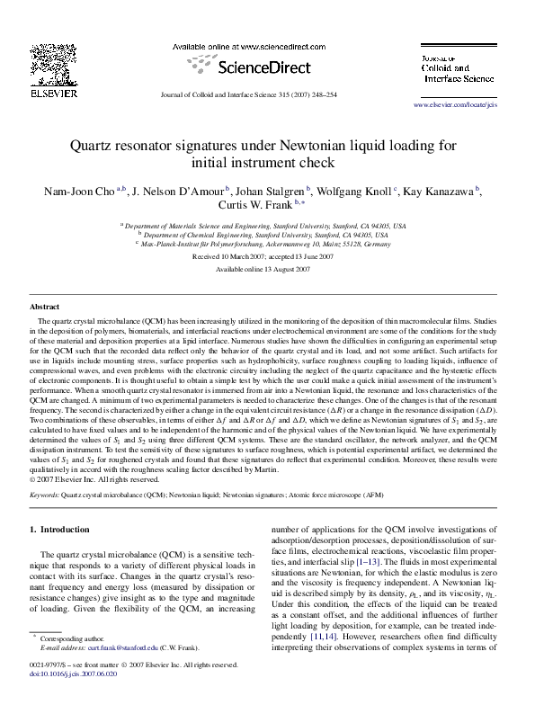 (PDF) Quartz resonator signatures under Newtonian liquid loading for ...