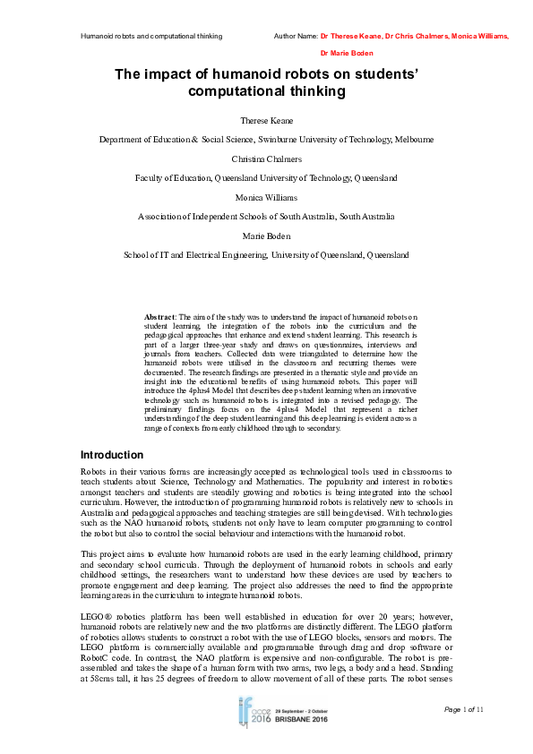 (PDF) The impact of humanoid robots on students' computational thinking