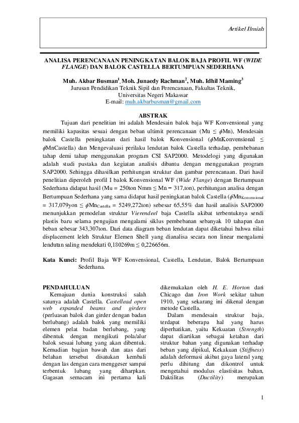 (PDF) Analisa Perencanaan Peningkatan Balok Baja Profil WF (Wide Flange ...