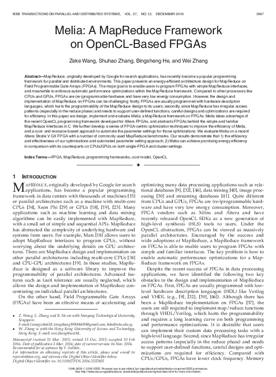 (PDF) Melia: A MapReduce Framework on OpenCL-based FPGAs