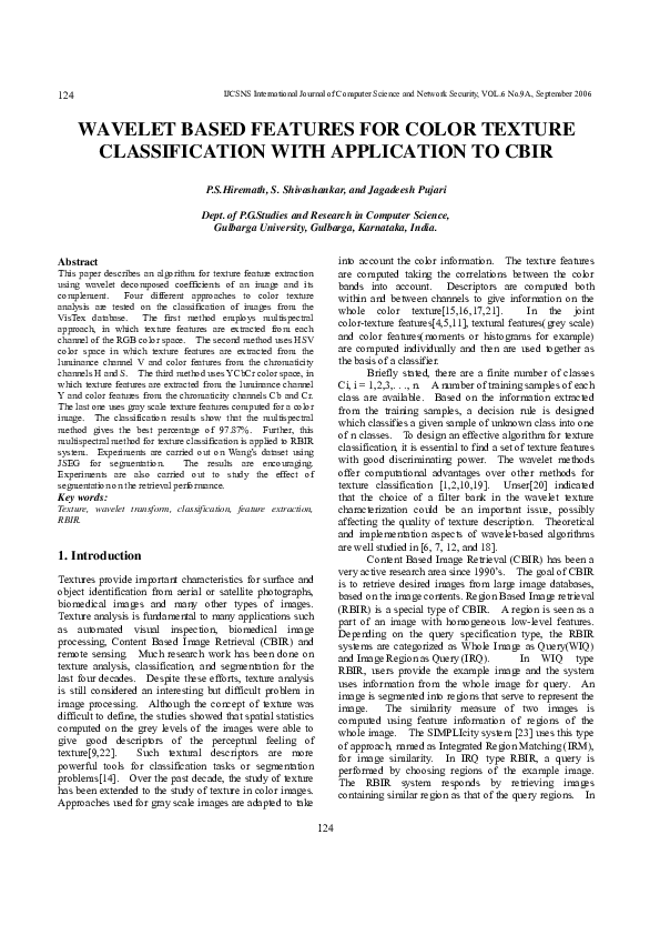 (PDF) Wavelet based features for color texture classification with application to CBIR