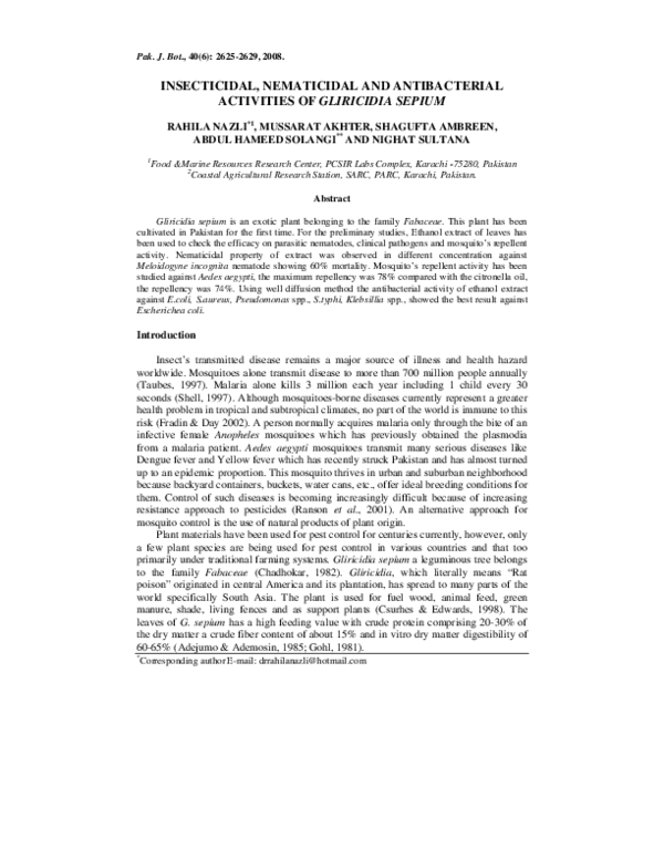 (PDF) Insecticidal, nematicidal and antibacterial activities of Gliricidia sepium