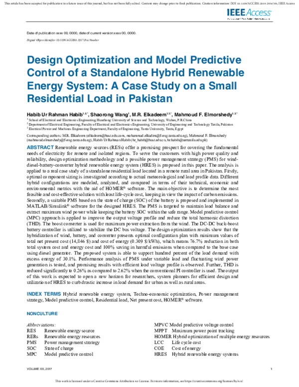 (PDF) Design Optimization and Model Predictive Control of a Standalone ...