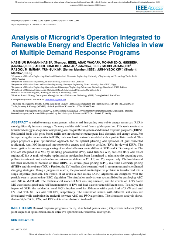 (PDF) Analysis of Microgrid’s Operation Integrated to Renewable Energy and Electric Vehicles in ...