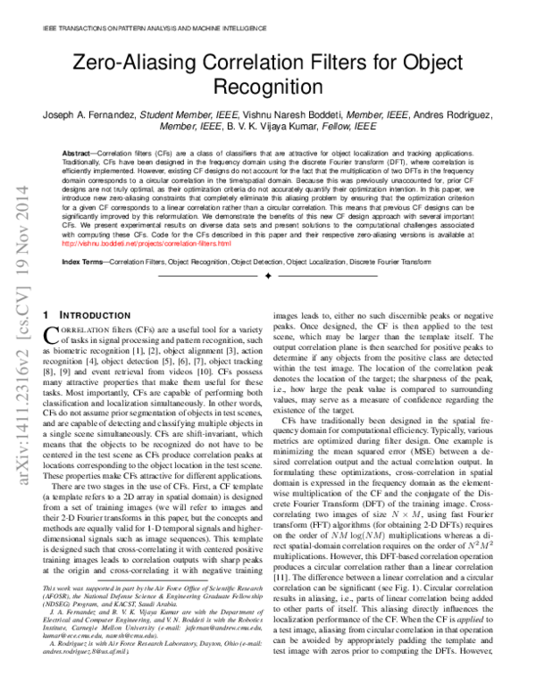 Pdf Zero Aliasing Correlation Filters For Object Recognition