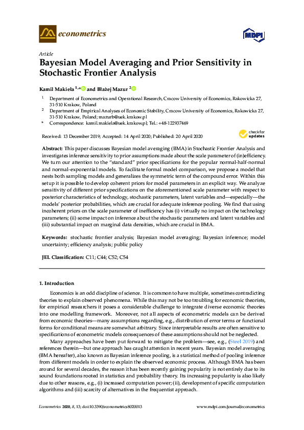 (PDF) Bayesian Model Averaging and Prior Sensitivity in Stochastic Frontier Analysis