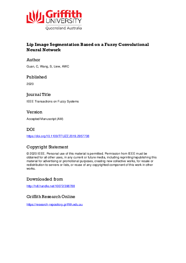 Pdf Lip Image Segmentation Based On A Fuzzy Convolutional Neural Network 