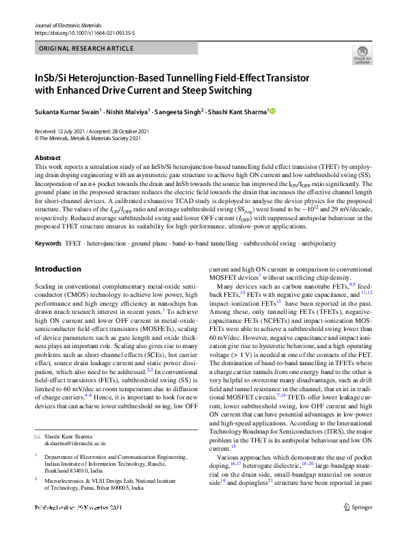 (PDF) InSb/Si Heterojunction-Based Tunnelling Field-Effect Transistor ...