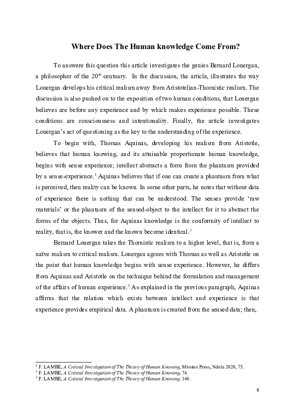 (DOC) Where Does the Human Knowledge Come From?