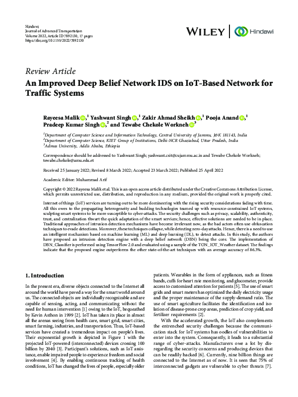 Pdf An Improved Deep Belief Network Ids On Iot Based Network For