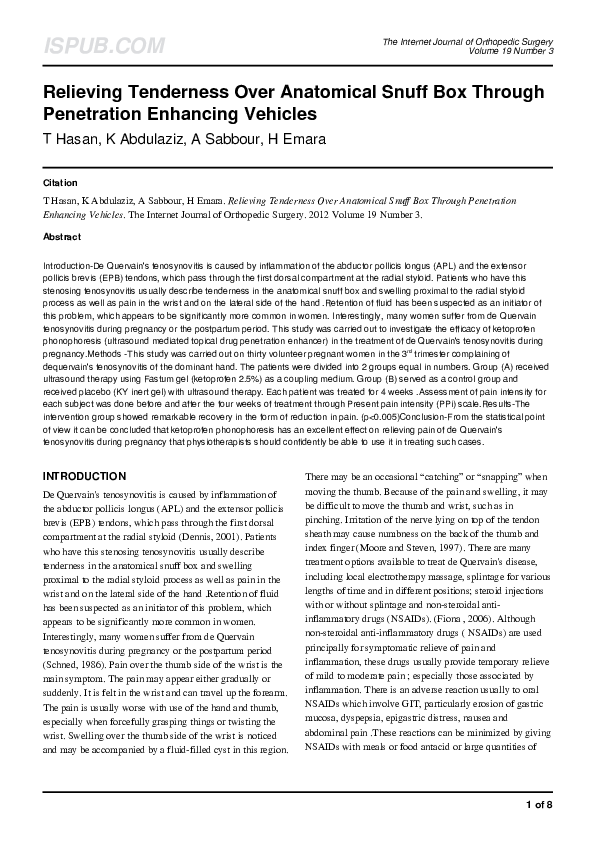 (PDF) Relieving Tenderness Over Anatomical Snuff Box Through ...