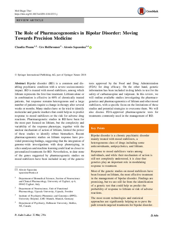 (PDF) The Role of Pharmacogenomics in Bipolar Disorder: Moving Towards Precision Medicine