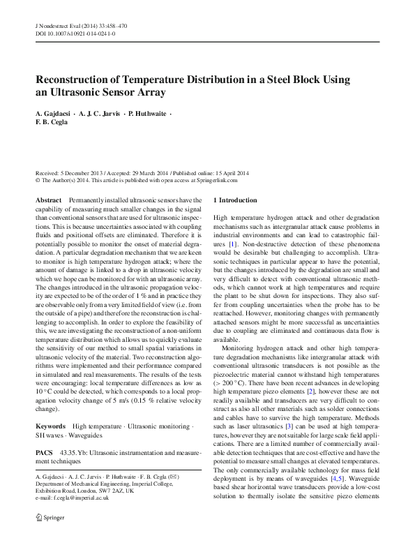 Pdf Reconstruction Of Temperature Distribution In A Steel Block Using