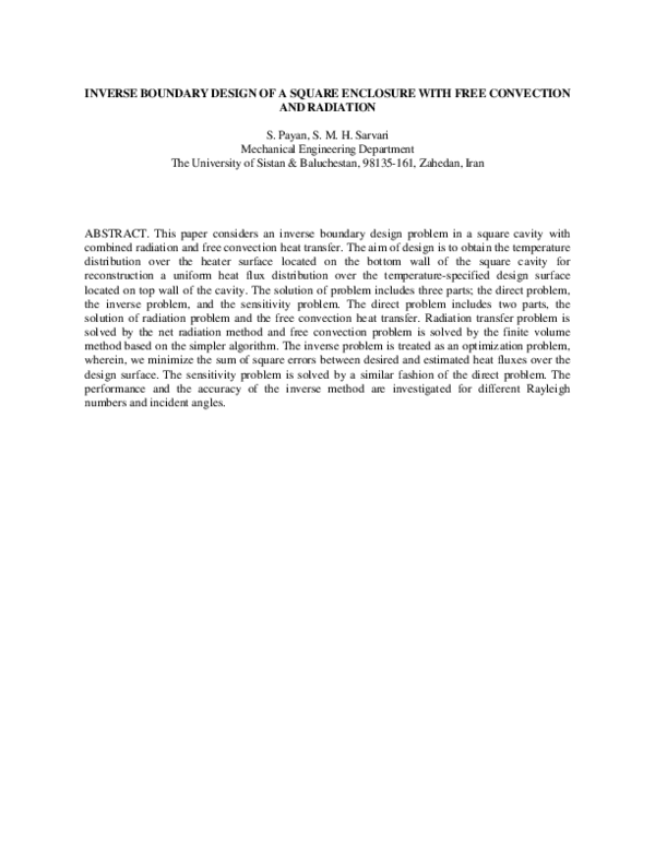 (PDF) Inverse Boundary Design of a Square Enclosure with Free Convection and Radiation