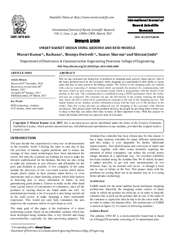 (PDF) Smart basket design using arduino and rfid module