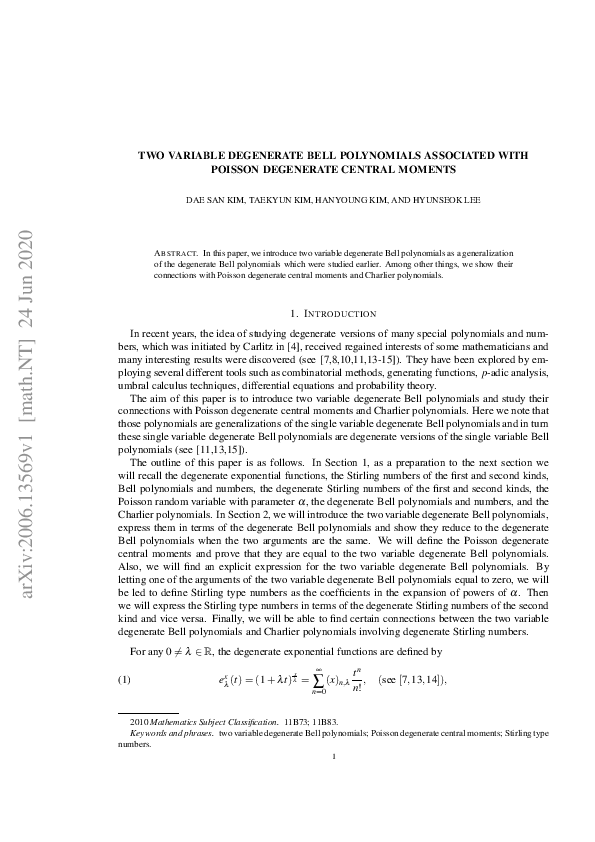 (PDF) Degenerate Bell Polynomials and Poisson Moments