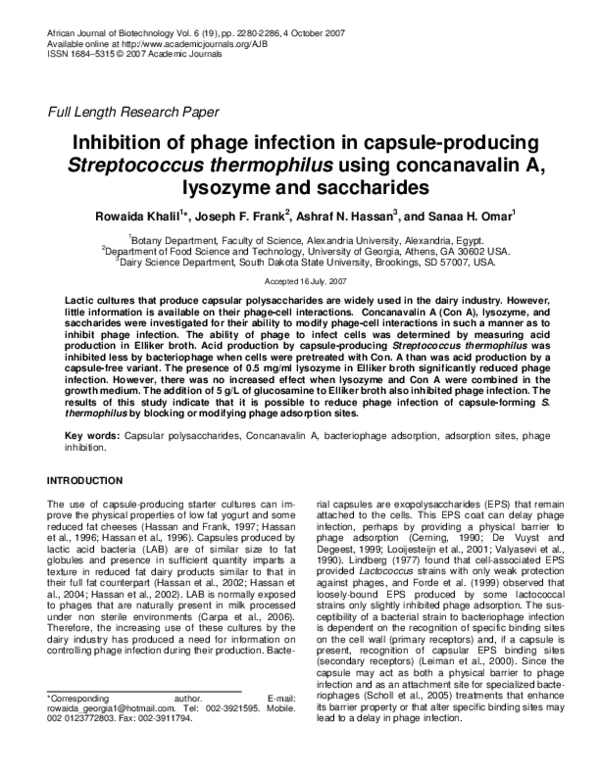 (PDF) Phage Inhibition in Streptococcus thermophilus