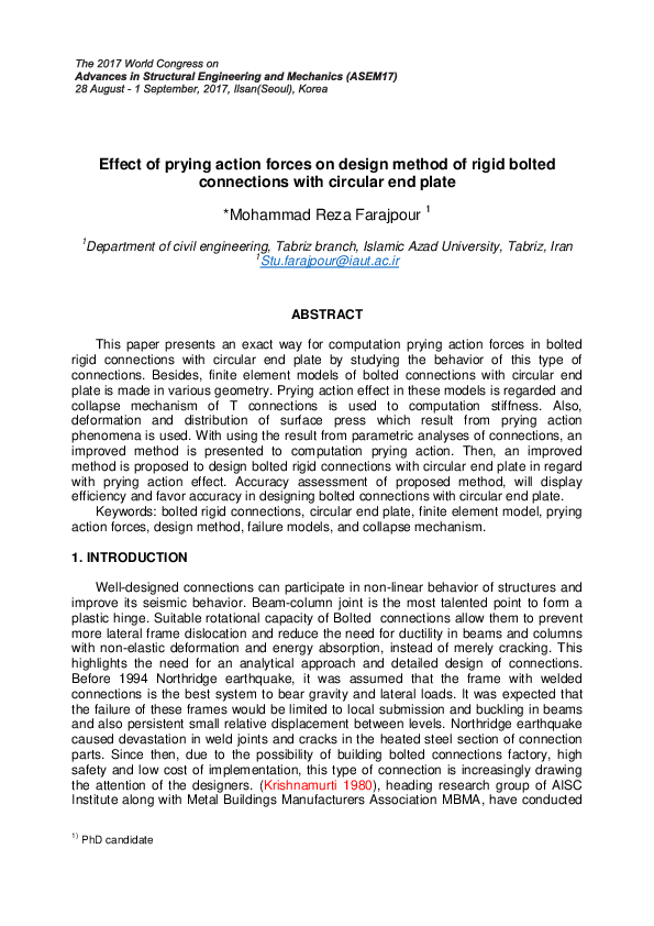 (PDF) Effect of Prying Action Forces on Design Method of Rigid Bolted ...