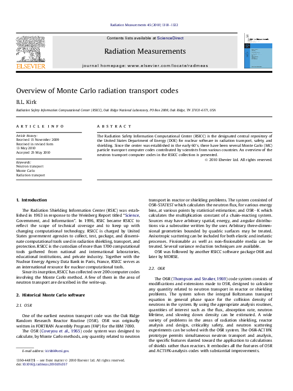 (PDF) Overview of Monte Carlo radiation transport codes