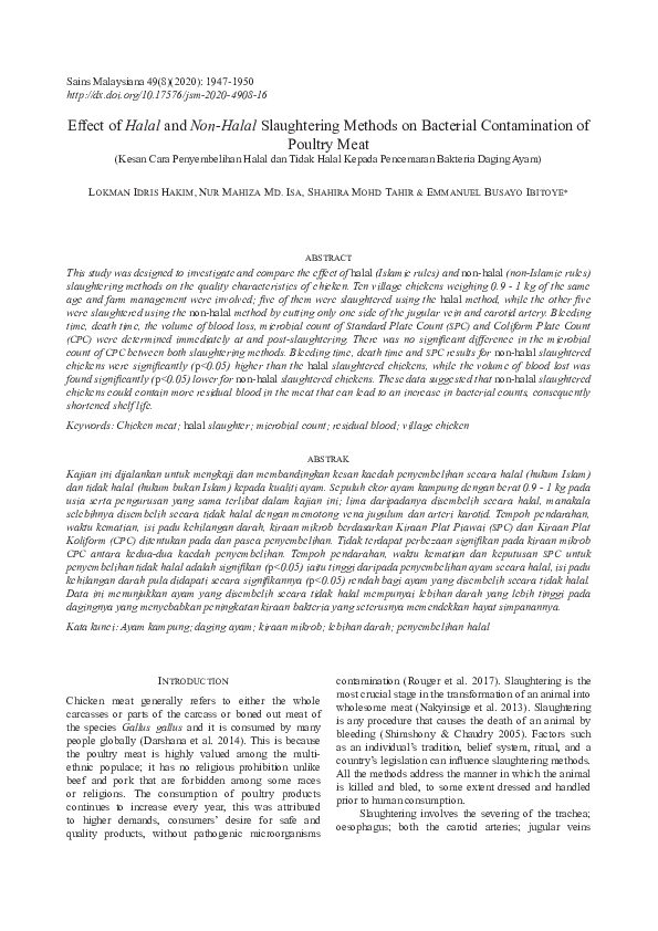(PDF) Effect of Halal and Non-Halal Slaughtering Methods on Bacterial ...