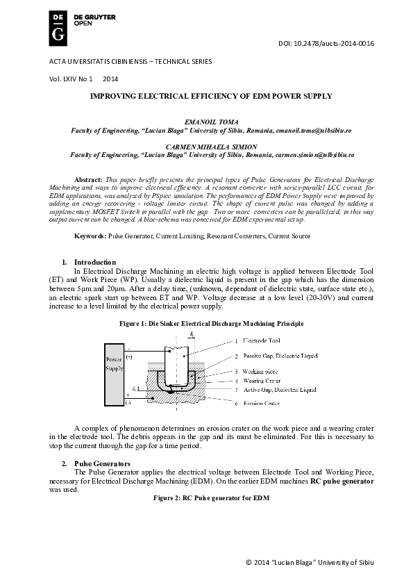 (PDF) Improving Electrical Efficiency of Edm Power Supply