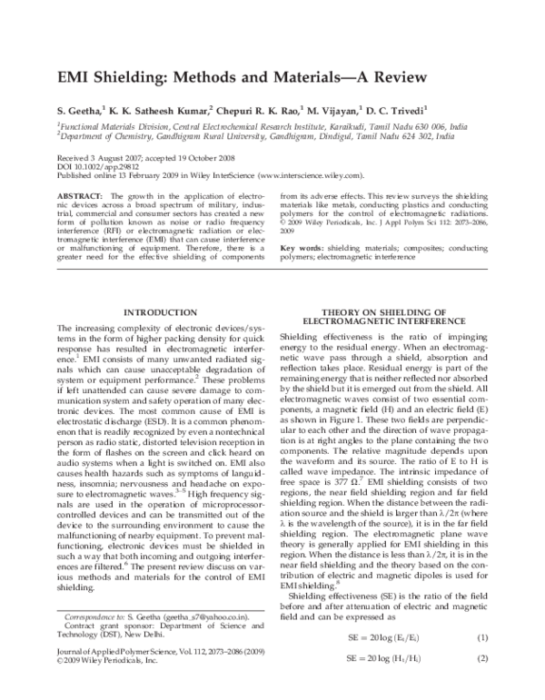 (PDF) EMI shielding: Methods and materials-A review | Chepuri Rao - Academia.edu