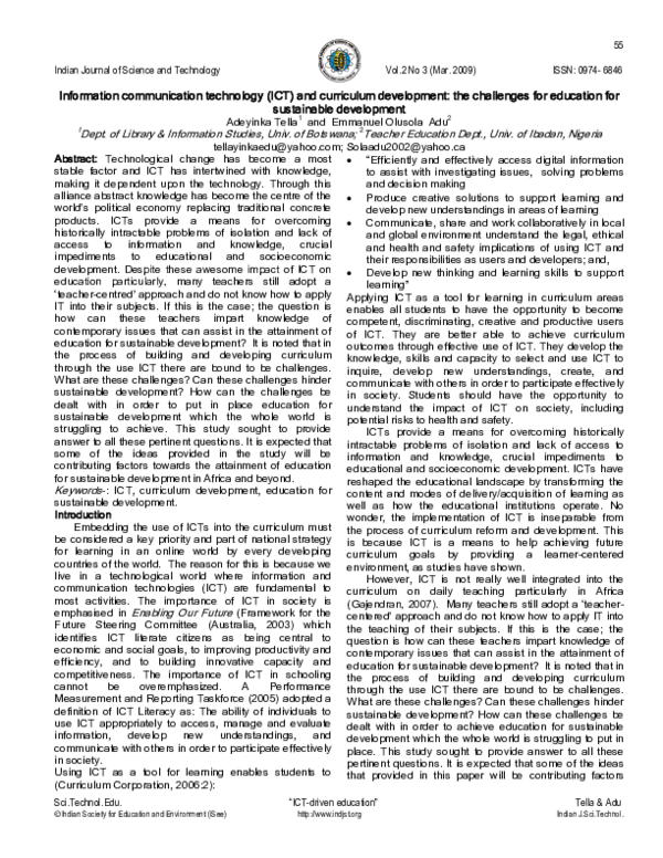 (PDF) Information communication technology (ICT) and curriculum ...
