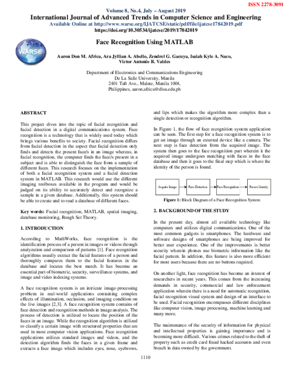 (PDF) Face Recognition Using MATLAB