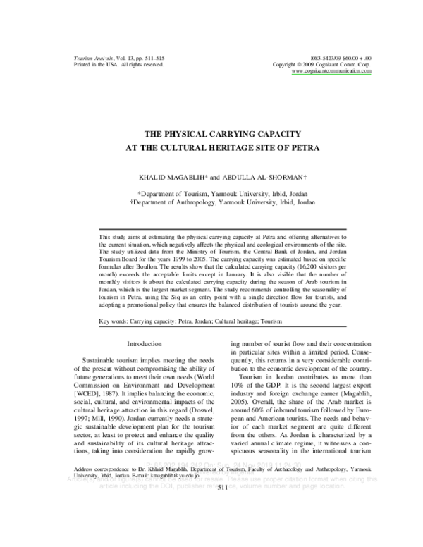 (PDF) The Physical Carrying Capacity at the Cultural Heritage Site of Petra