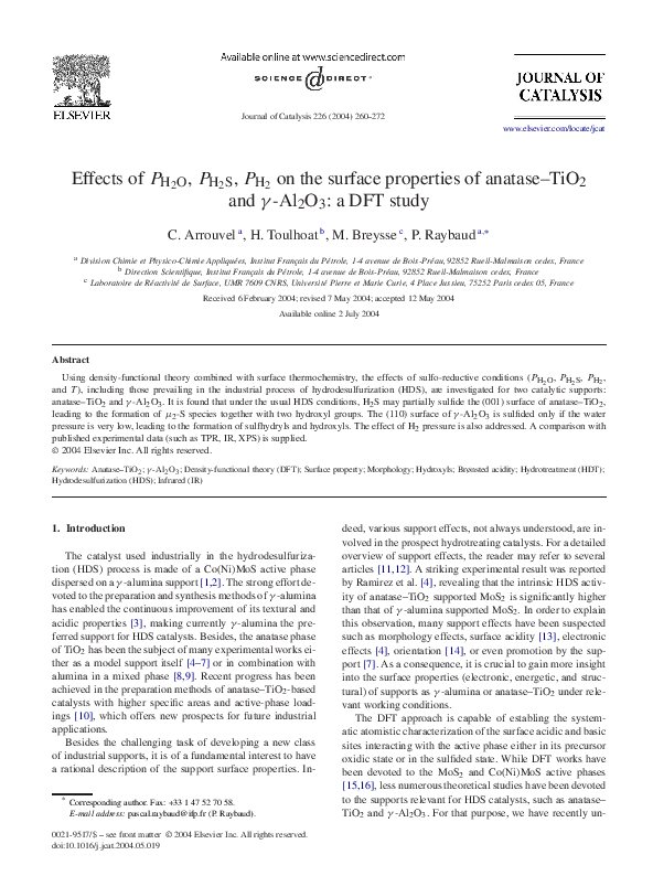(PDF) Effects of PH2O, PH2S, PH2 on the surface properties of anatase ...