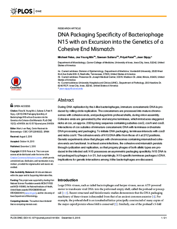(PDF) DNA Packaging Specificity of Bacteriophage N15 with an Excursion ...