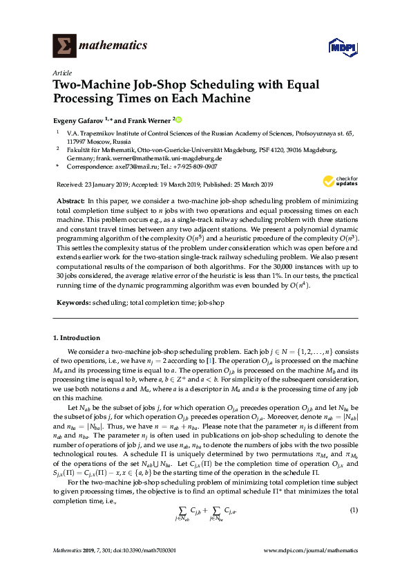 (PDF) Two-Machine Job-Shop Scheduling with Equal Processing Times on ...
