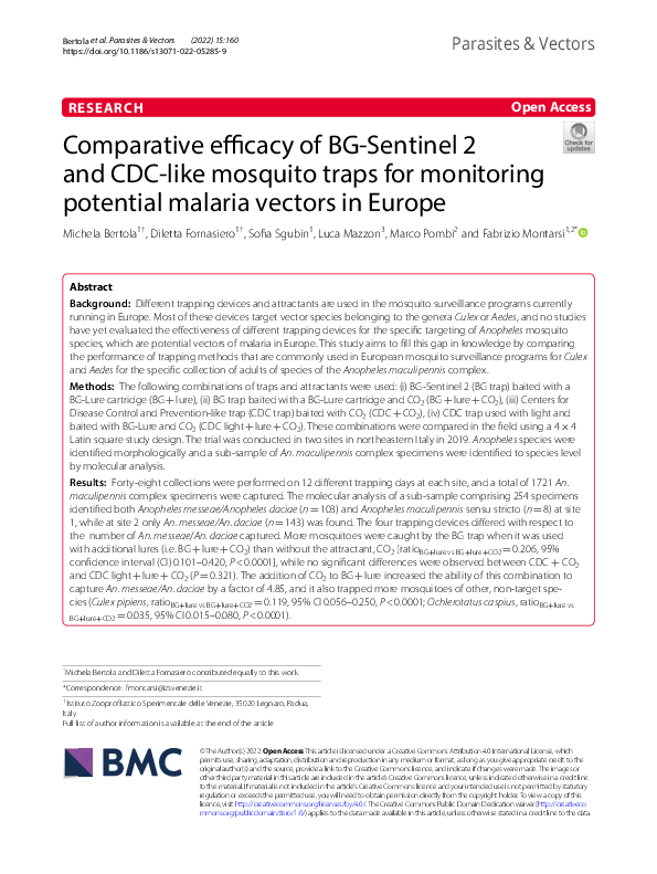 (PDF) Comparative efficacy of BG-Sentinel 2 and CDC-like mosquito traps ...