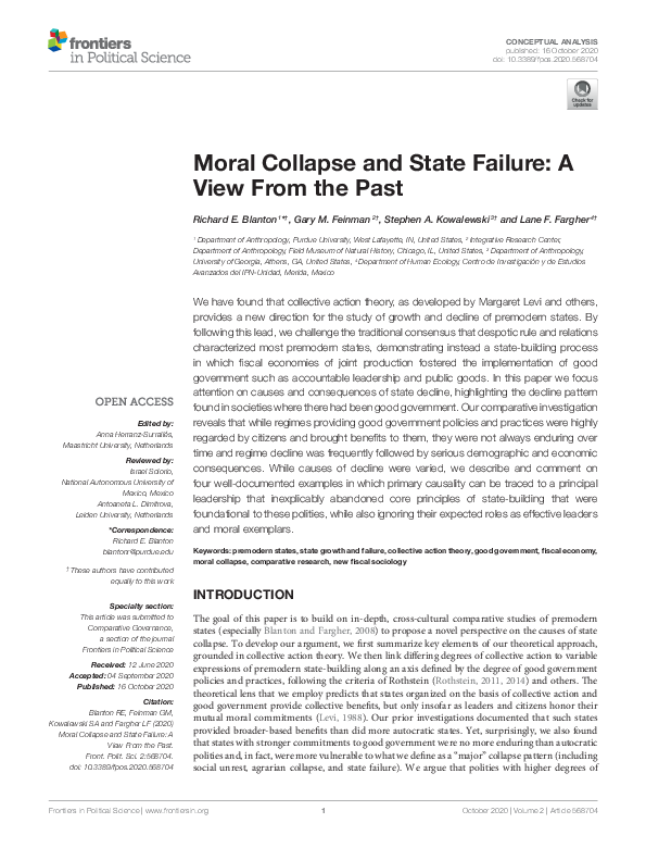 (PDF) Moral Collapse and State Failure: A View from the Past (Richard E ...